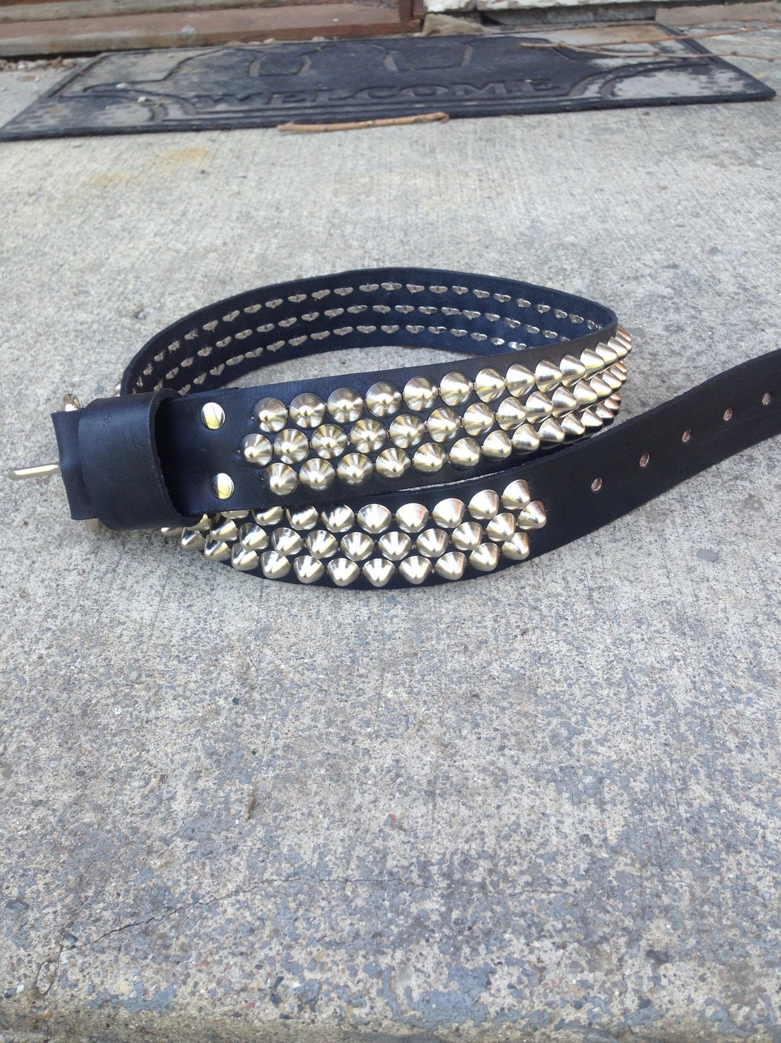 Three Row Cone Studded Belt Staggered | Etsy