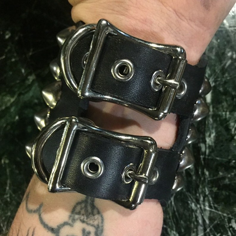 Five-row Staggered Cone Studded Leather Punk Cuff | SEXMAN LEATHER - Etsy