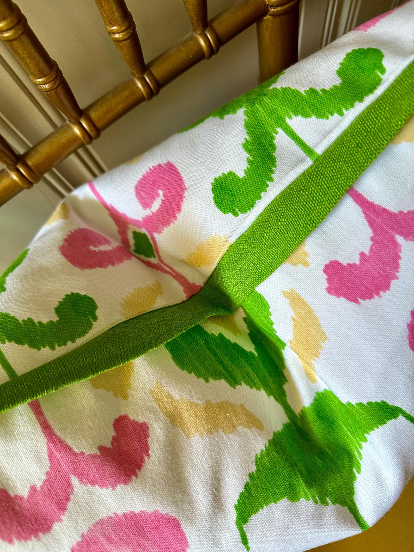 Pink and Green Cotton Print Ikat Design Pillow Cover With Apple Green ...
