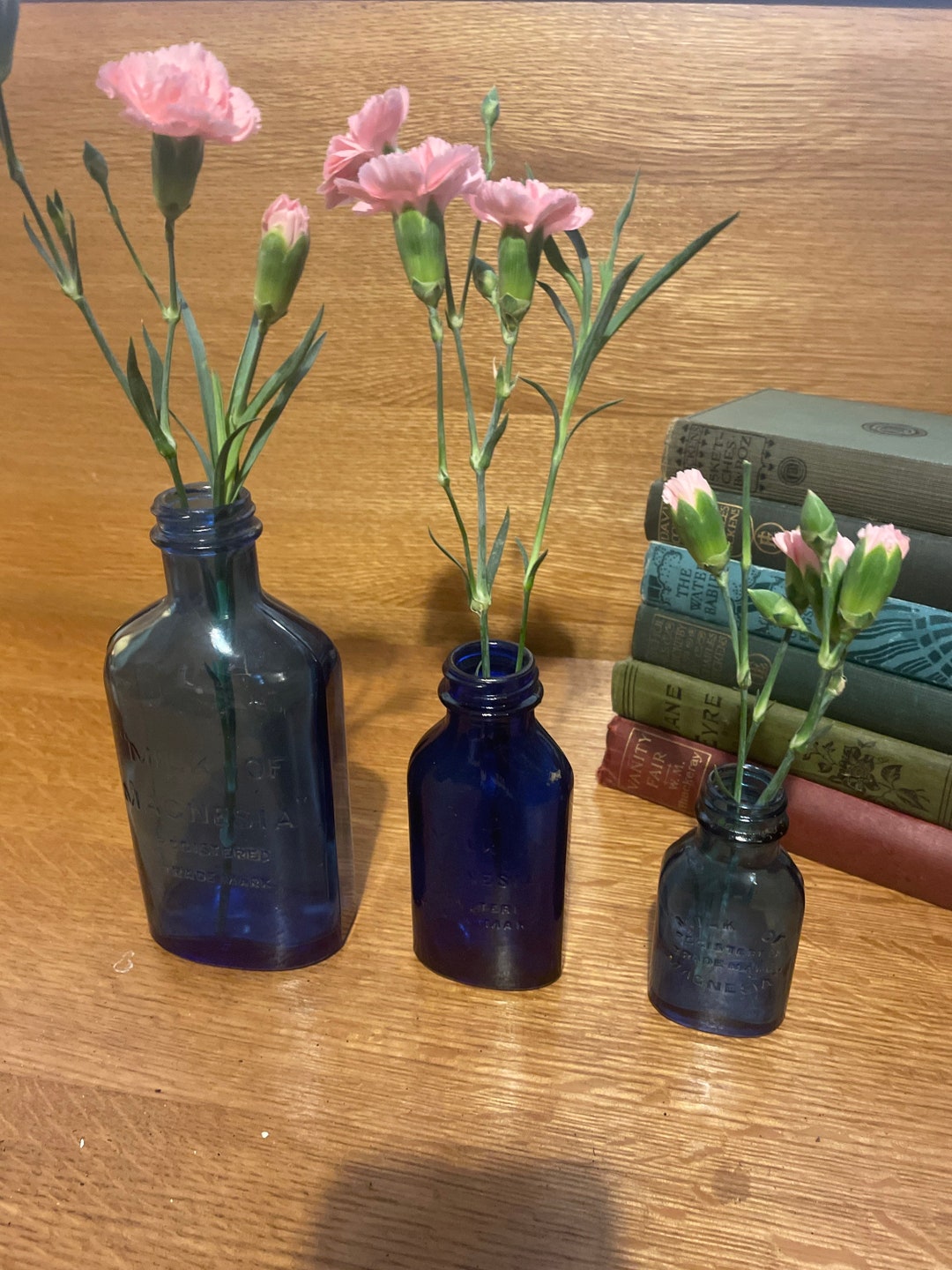Milk of Magnesium Cobalt Blue Bottles Flower Vase Victorian Set of ...