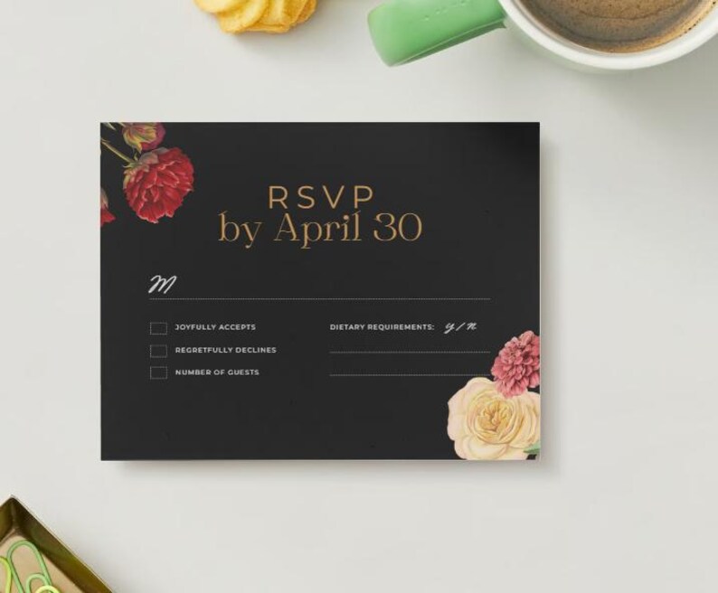 Editable Striking Floral Wedding Invitation and RSVP Card - Etsy