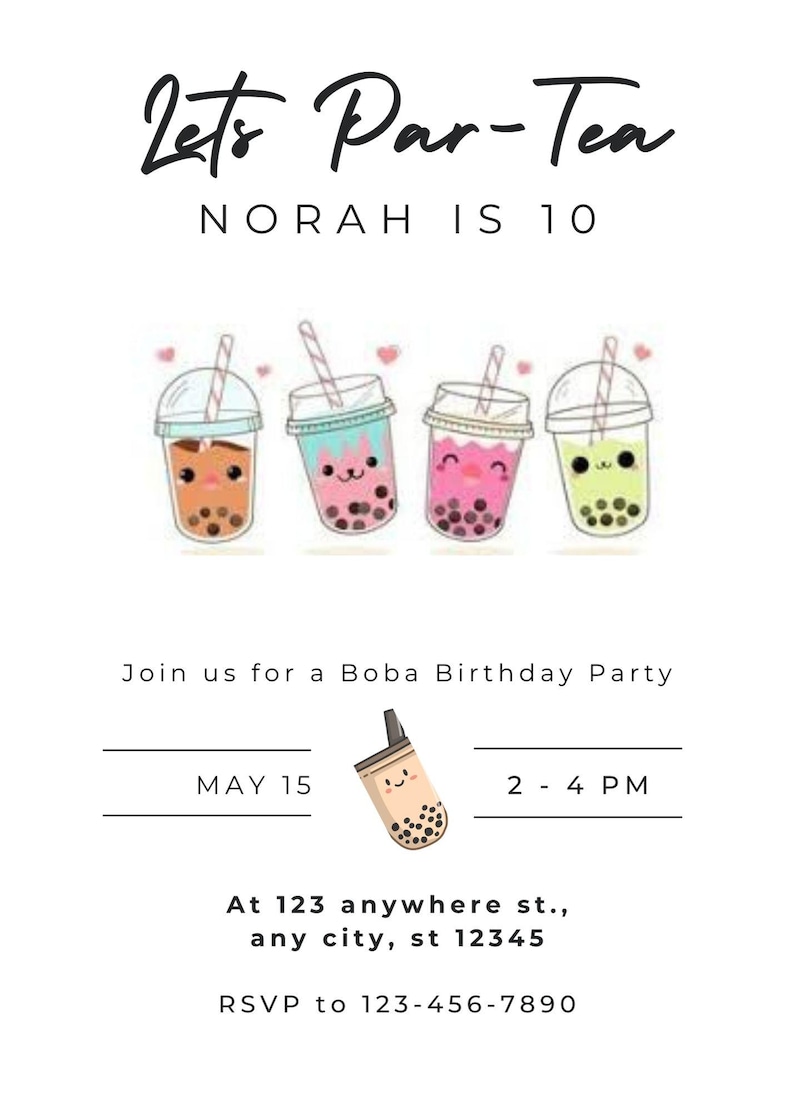 Editable Boba Party Invitation, Bubble Tea Birthday, 5x7 Invites - Etsy ...