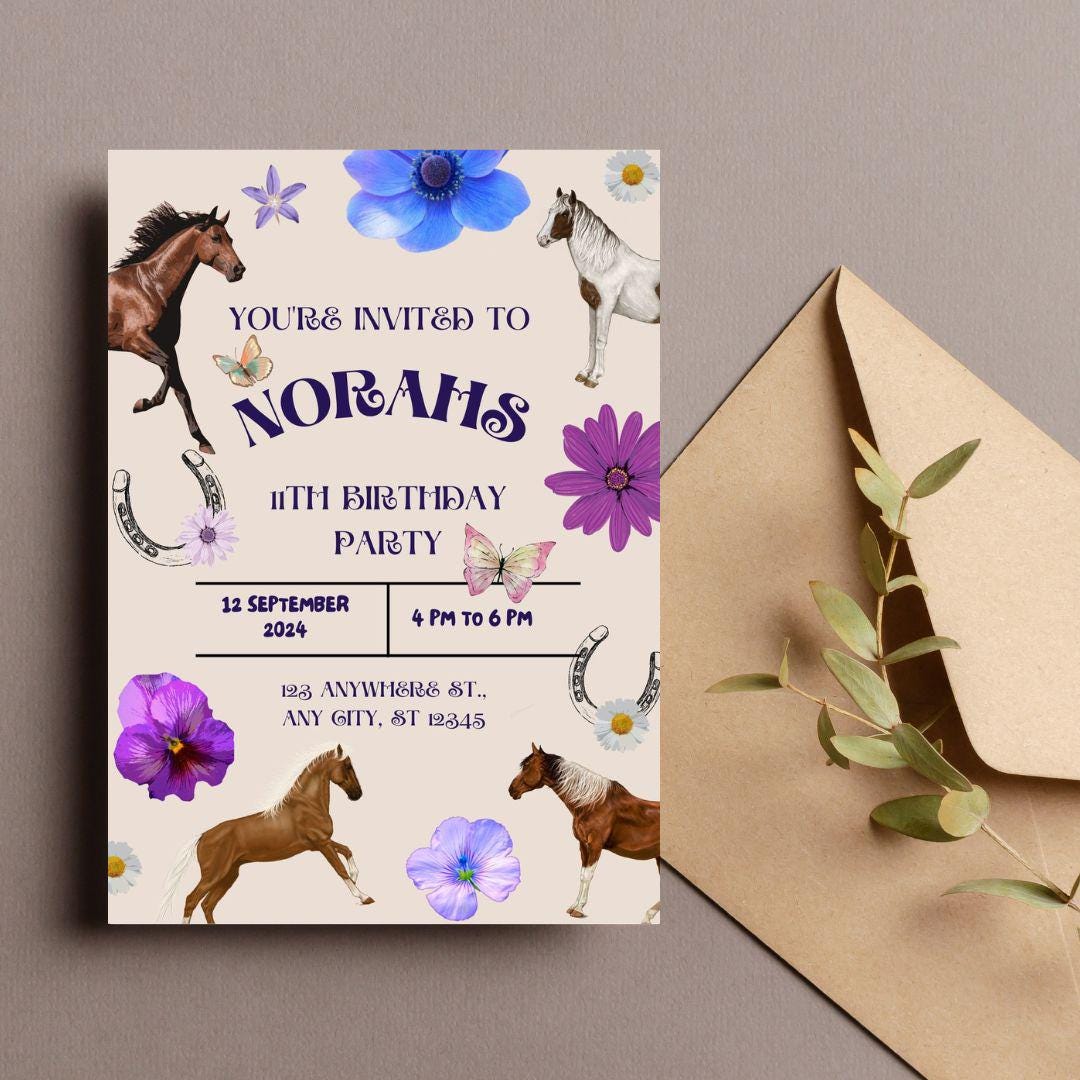 Editable Horse Party Birthday Party Invitation, Equestrian Party 5x7 ...