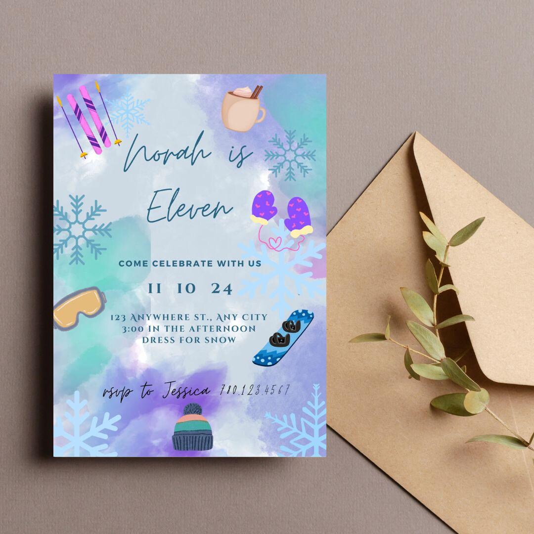 Editable Ski and Snowboard Birthday Party Invitation, Winter Wonderland ...