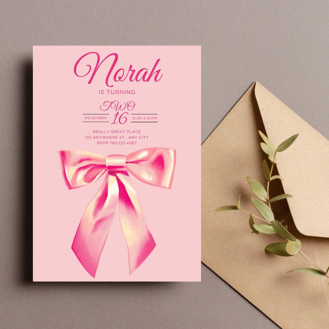 Editable Bow Party Birthday Party Invitation, Coquette Party 5x7 ...