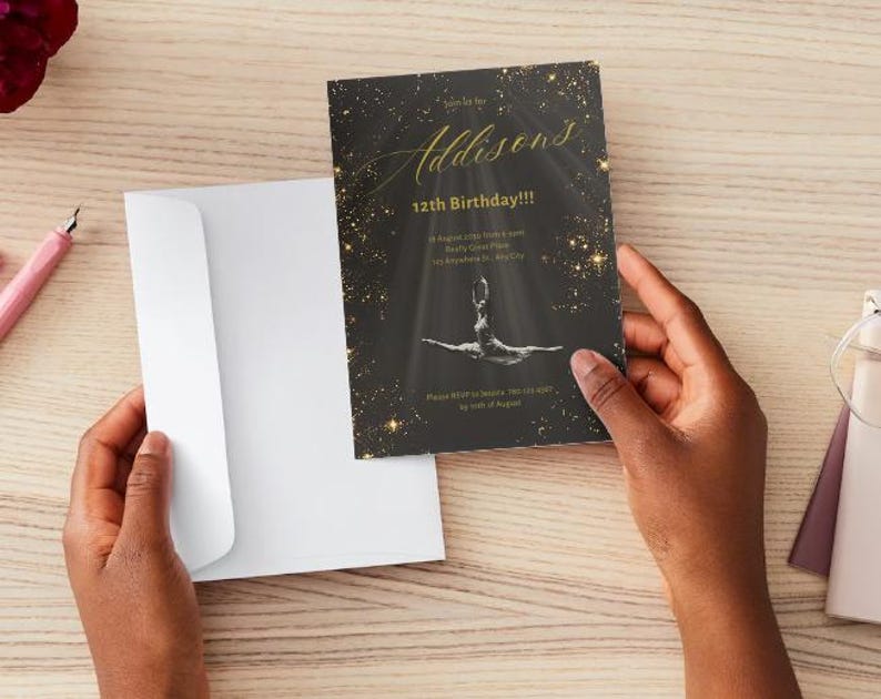 Editable Dance Party Invitation, Black and Gold Birthday, 5x7 Invites ...