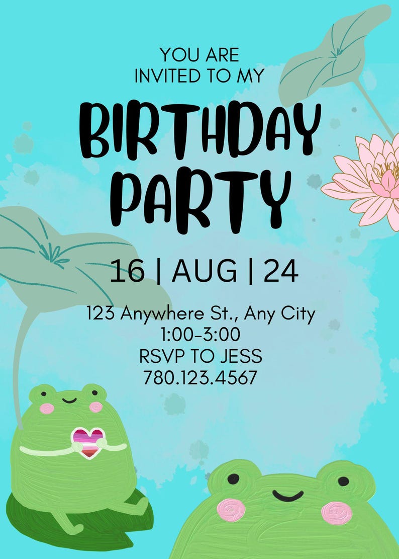 Editable Frog Birthday Invitation, Cute Nature Invitation 5x7 Invite - Etsy