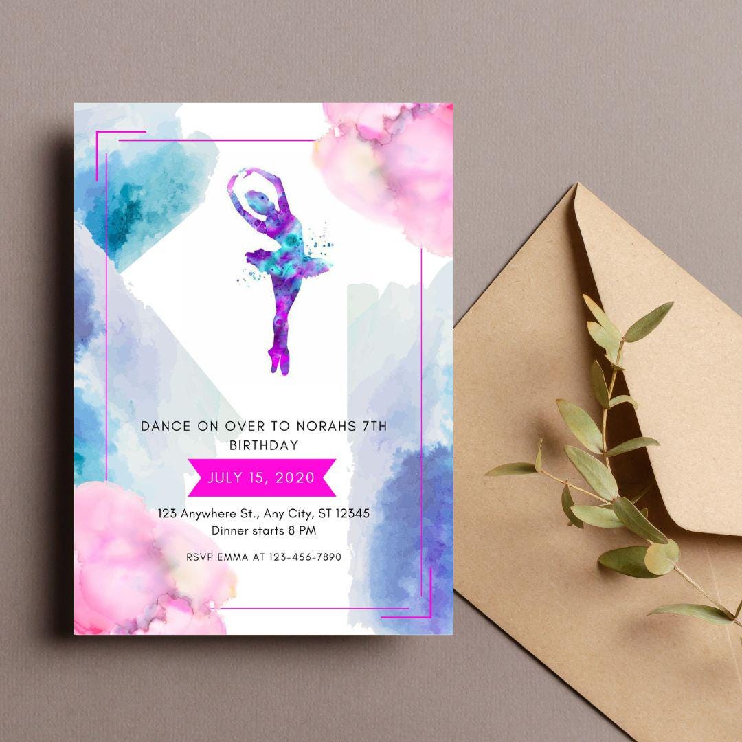 Editable Dance Party Invitation, Dance Birthday, Water Colour Ballet ...
