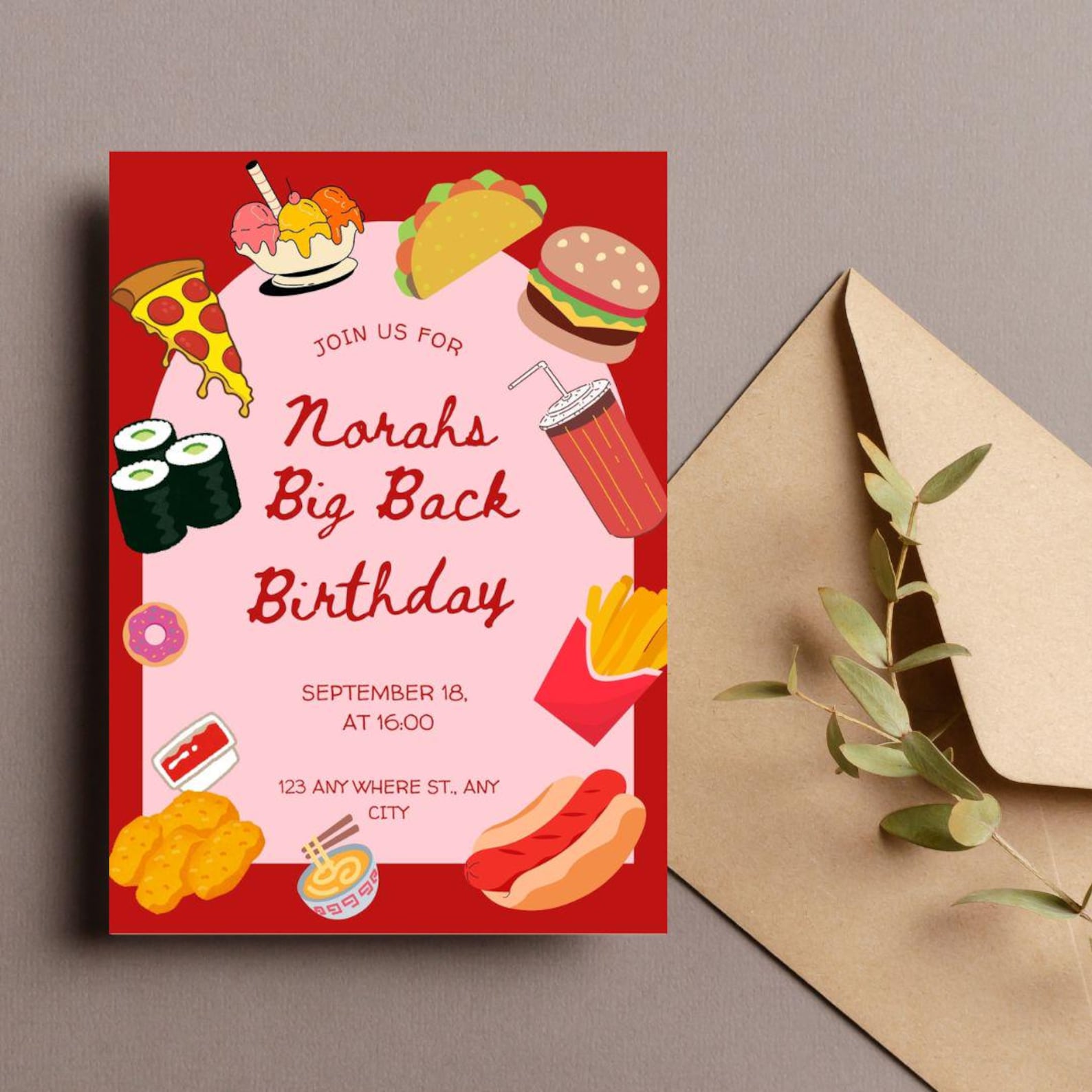 Editable Fast Food Party Invitation, Big Back Birthday, 5x7 Invites - Etsy