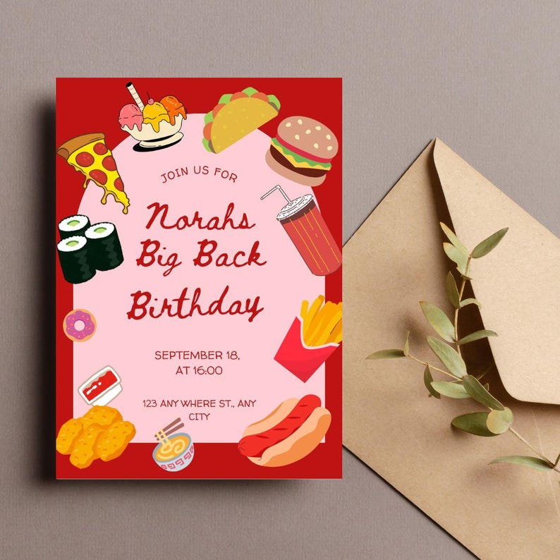 Editable Fast Food Party Invitation, Big Back Birthday, 5x7 Invites - Etsy