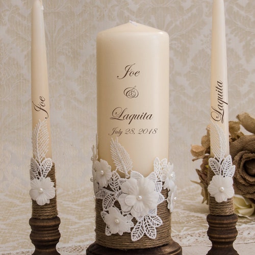 Unity Candle Set Rustic Unity Candles Rustic Wedding Candles - Etsy