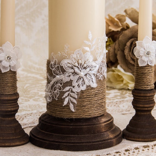 Unity Candle Set Rustic Unity Candles Rustic Wedding Candles - Etsy