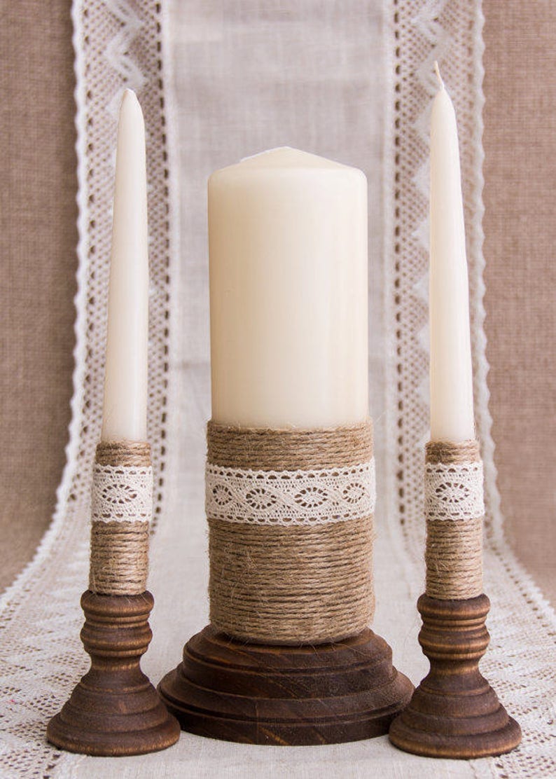 Wedding Unity Candle Set Rustic Wedding Candles Set Natural - Etsy