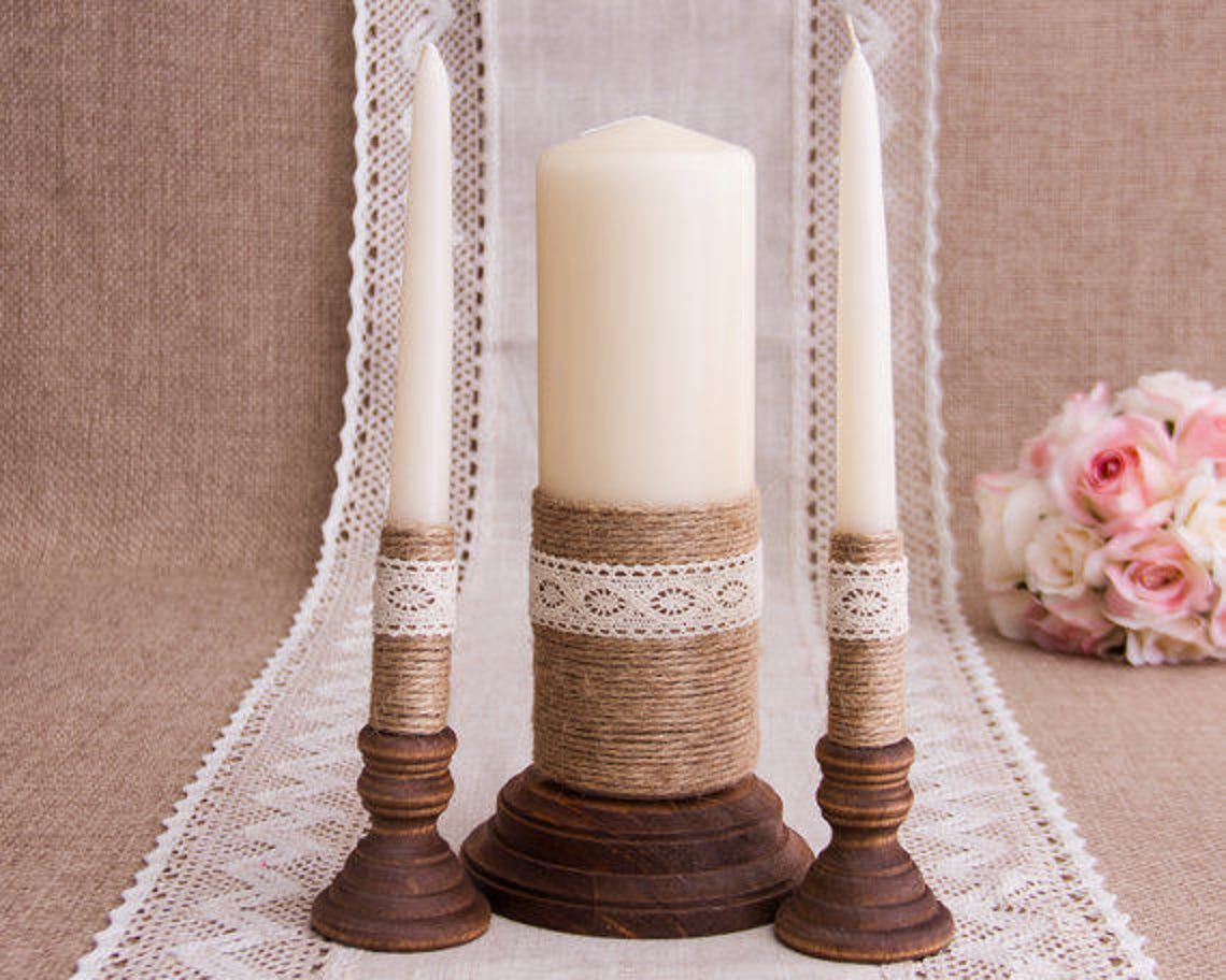Wedding Unity Candle Set Rustic Wedding Candles Set Natural | Etsy