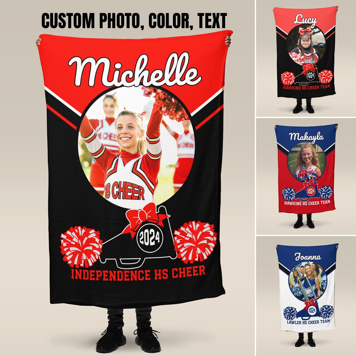 Cheer Photo Blanket, Custom Name Color Team, End of Year Spirit Wear ...