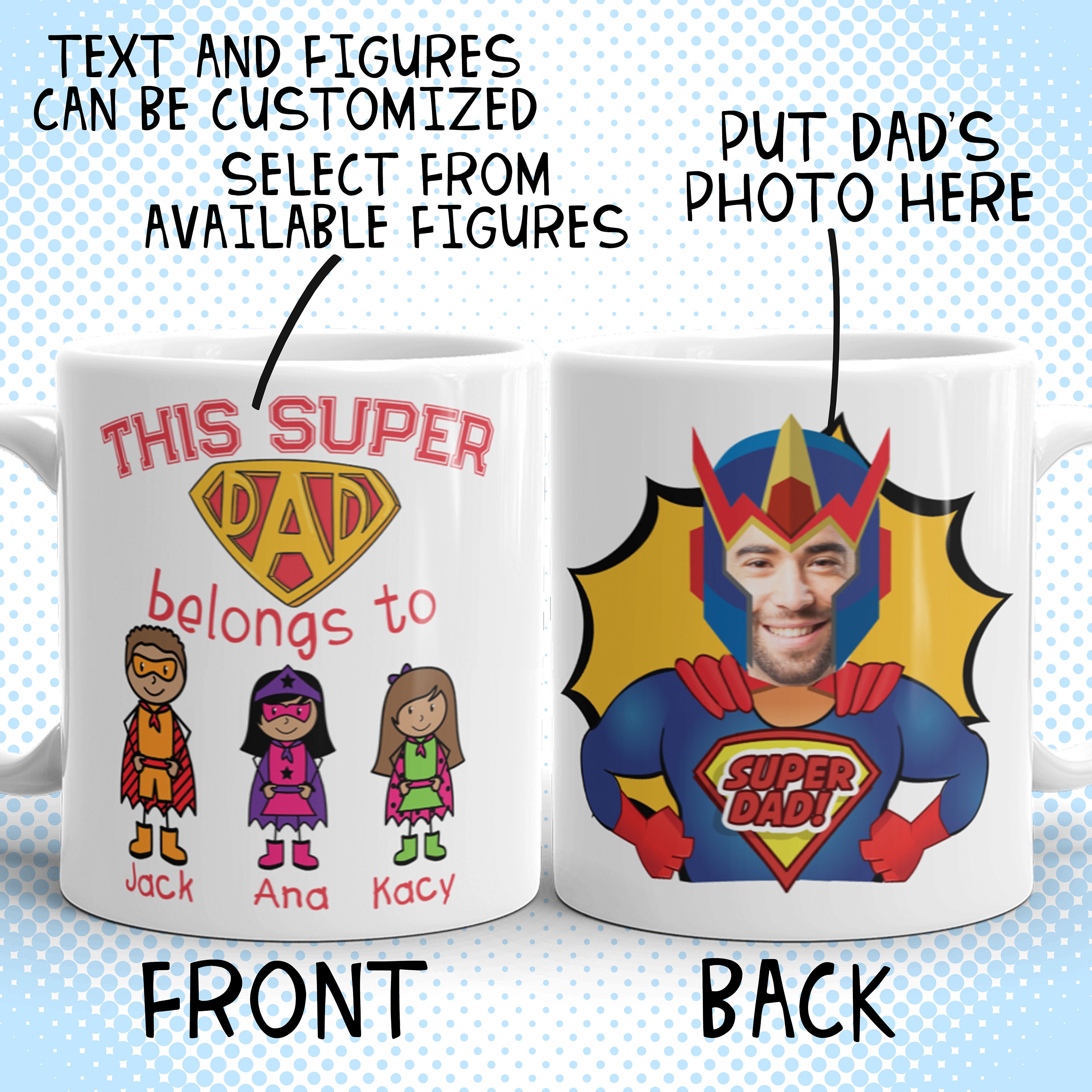 Buy Personalized Custom Funny Father's Day Mug Superhero Dad Comic ...