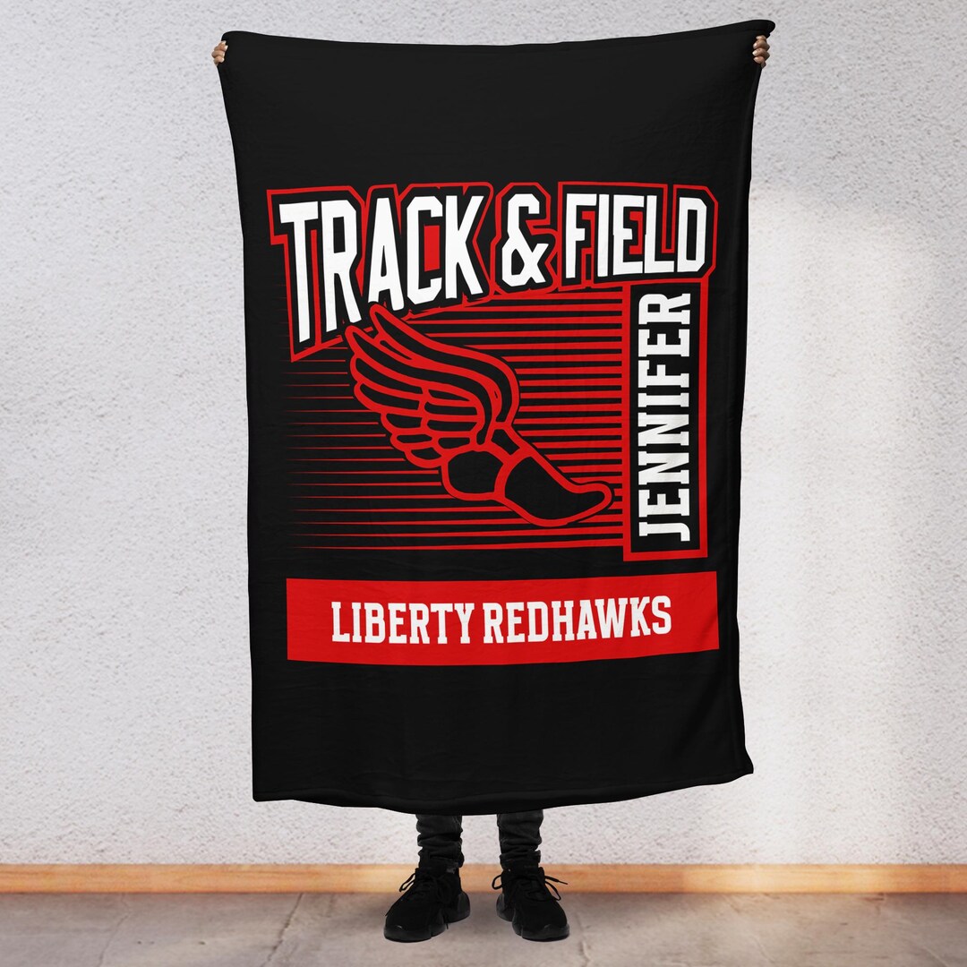 Custom Track & Field Blanket, Personalized Name, Team Color, Running ...
