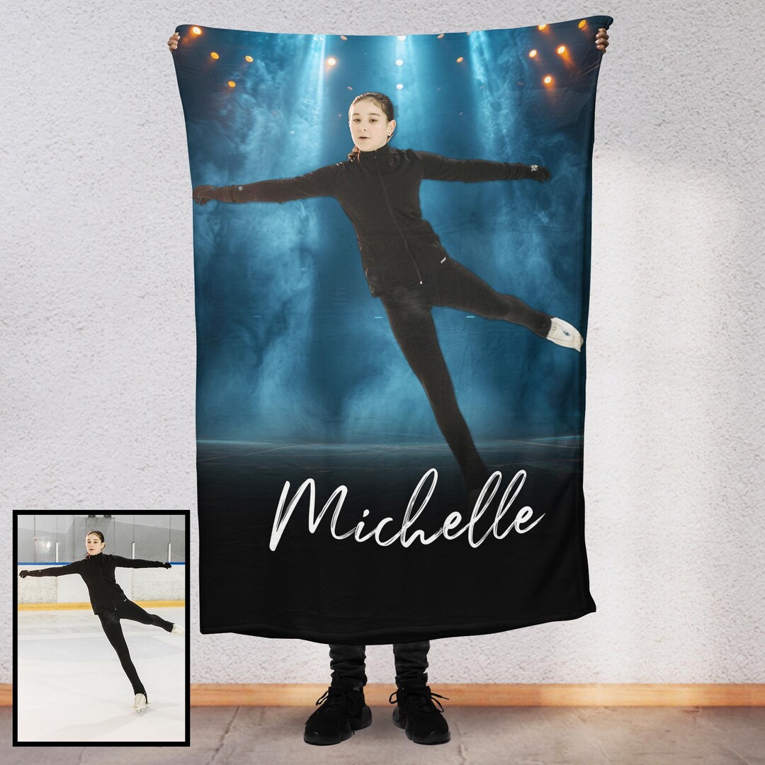 Ice Skating Blanket Custom Photo Personalized Name / Text Ice Skater ...