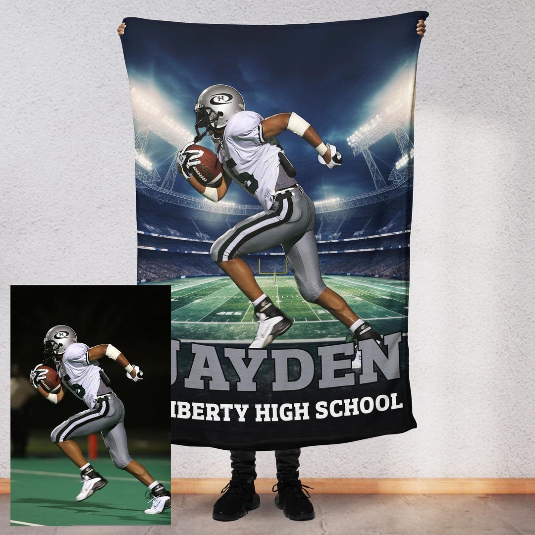 Custom Photo Football Stadium Blanket, Personalized Name, Number, Color ...