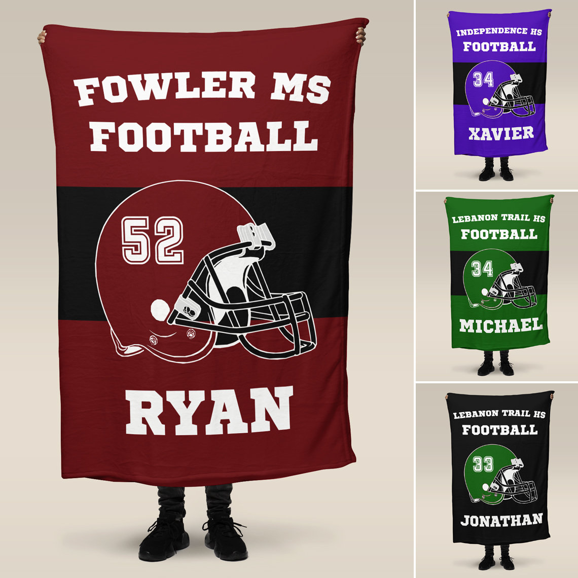 Personalized Football Stadium Blanket, Custom Name, Number, Color ...