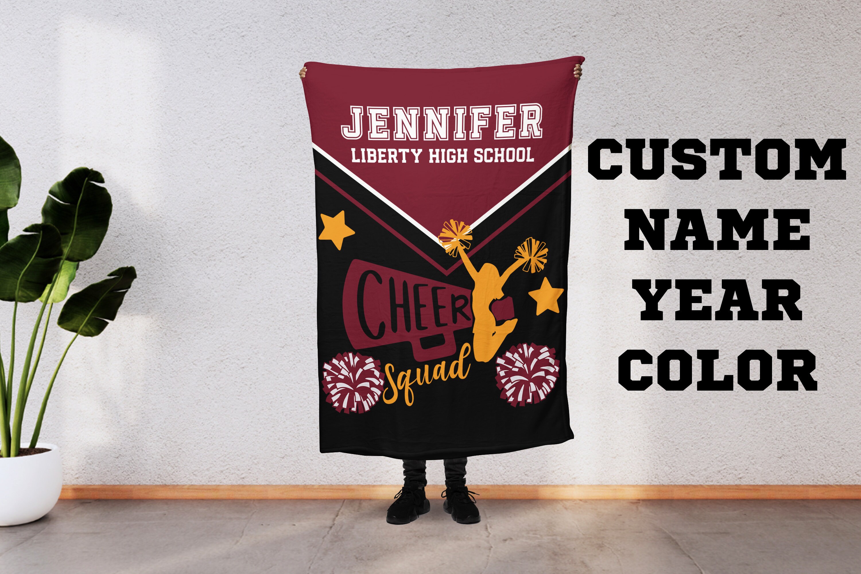 Personalized Cheerleading Blanket, Custom Name Color Cheer Pom Pom, End ...