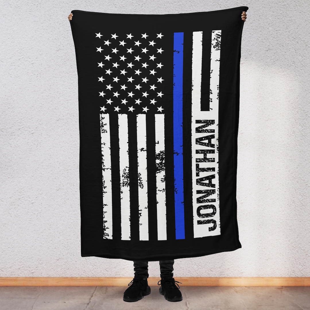Custom Thin Blue Line Police Officer Blanket, Personalized Name Law ...