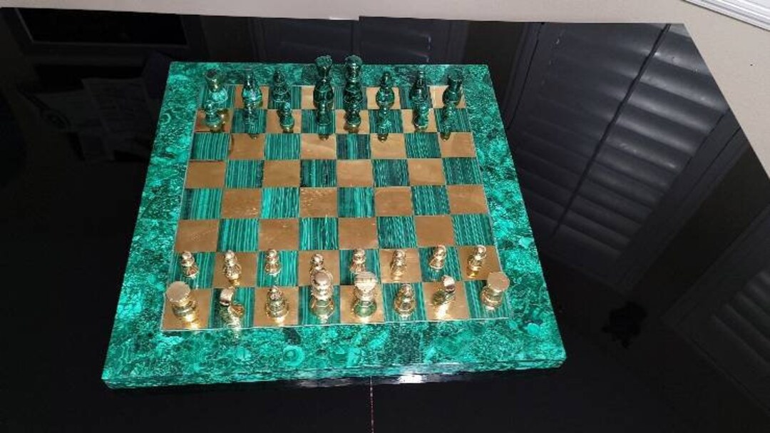 Malachite-brass Square Chess Set - Etsy