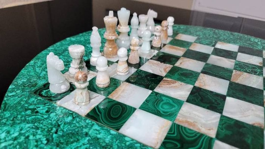 Malachite Round Chess Set - Etsy