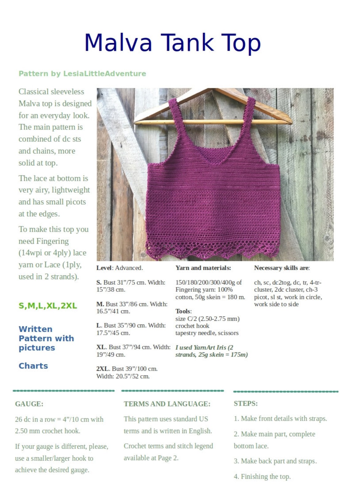 Malva Tank Top Crochet Top Pattern Crochet Sleeveless Top | Etsy