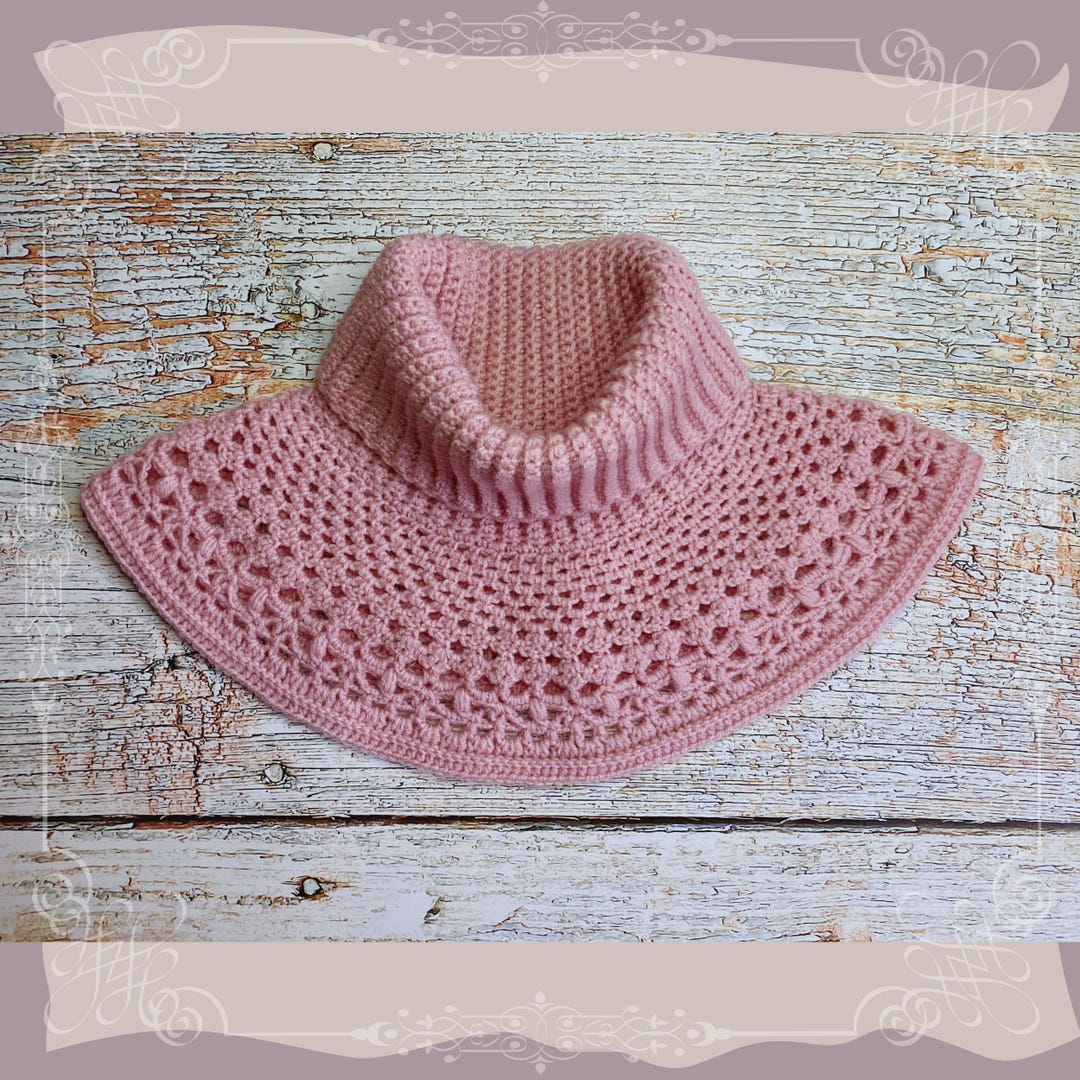 Rosaline Crochet Cowl Pattern With Lace | Crocheted Turtleneck Collar ...