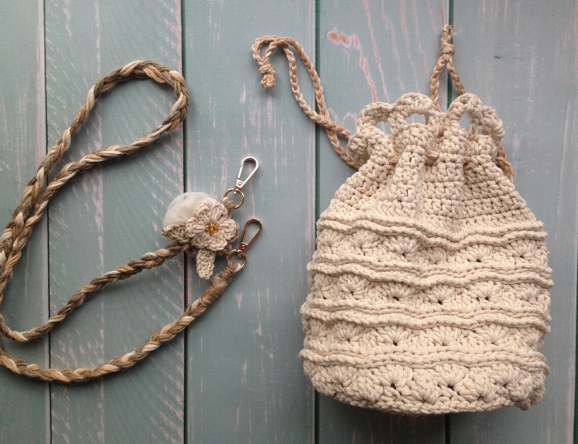 White Shell Boho Crochet Bag Pattern Summer Bucket Bag Boho - Etsy