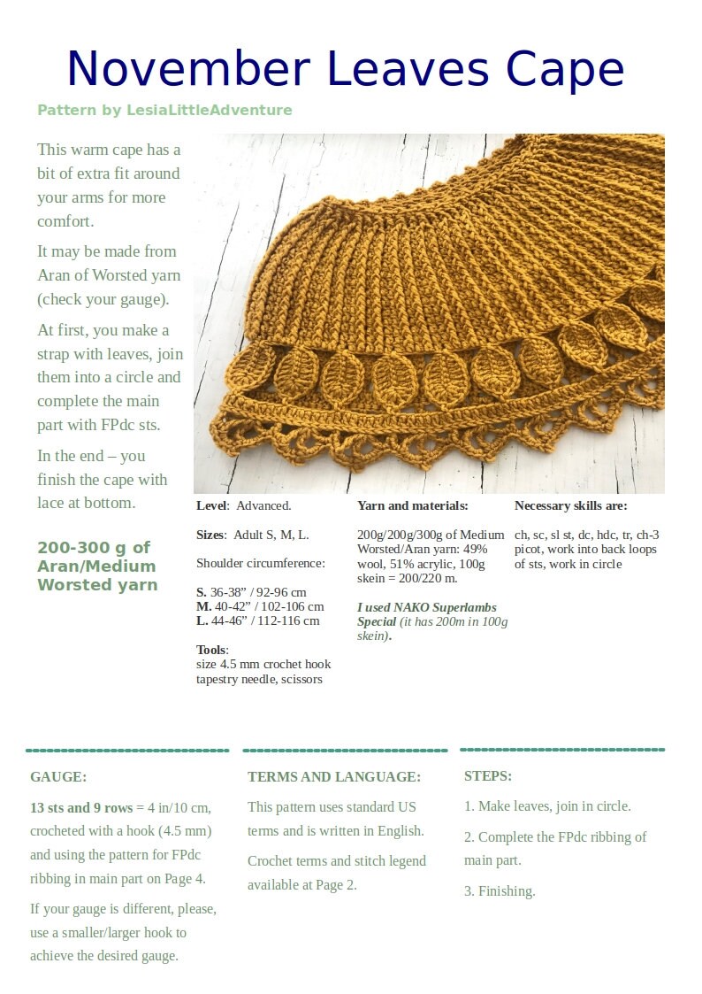 November Leaves Cape Crochet Pattern Autumn Capelet Crochet | Etsy