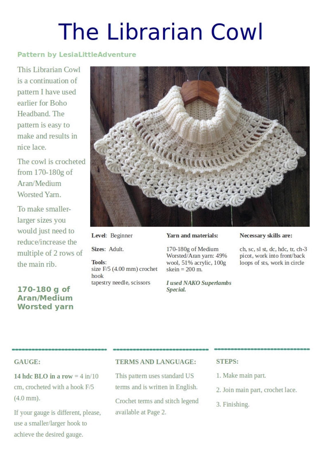 The Librarian Cowl Crochet Pattern: Written Crochet Pattern | Etsy