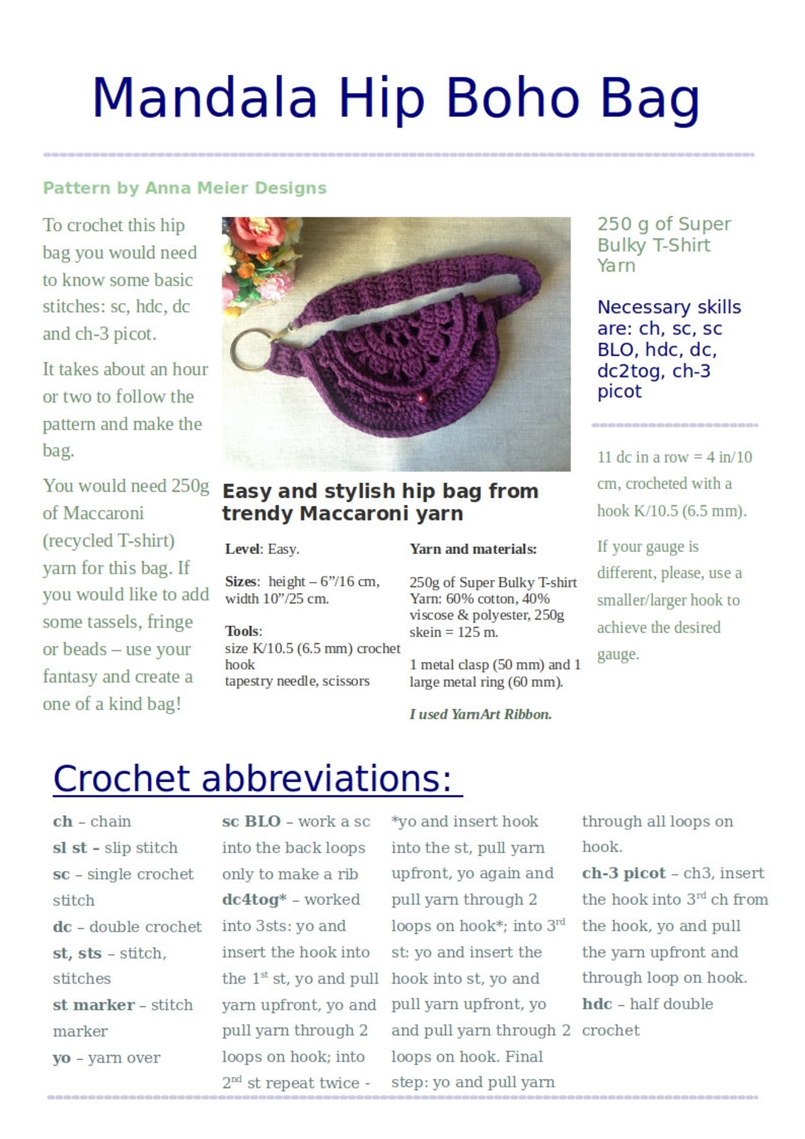 Hip Bag Crochet Pattern Mandala Hip Bag Pattern for - Etsy Canada