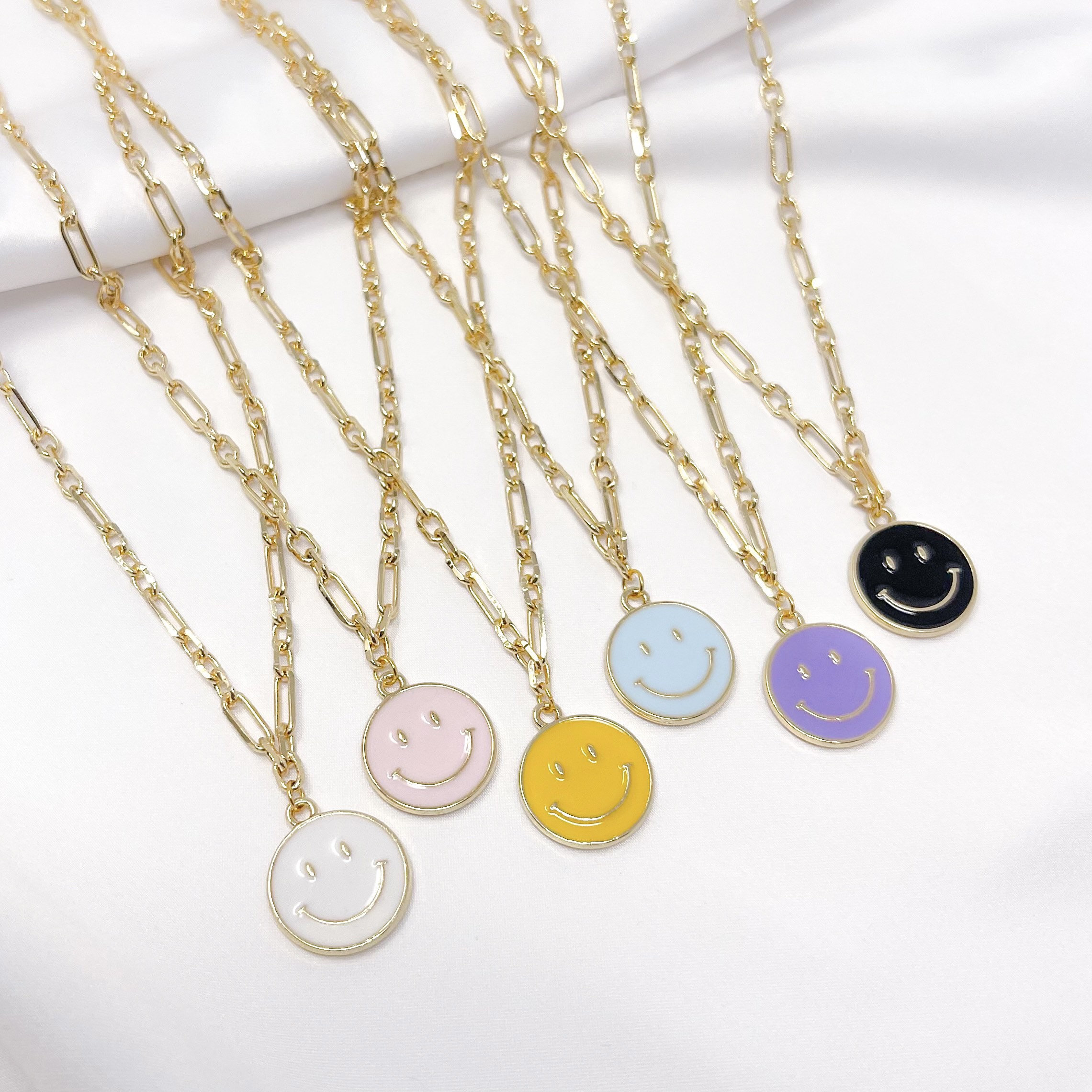 Happy smiley face necklace resizable enamel smiley face charm | Etsy