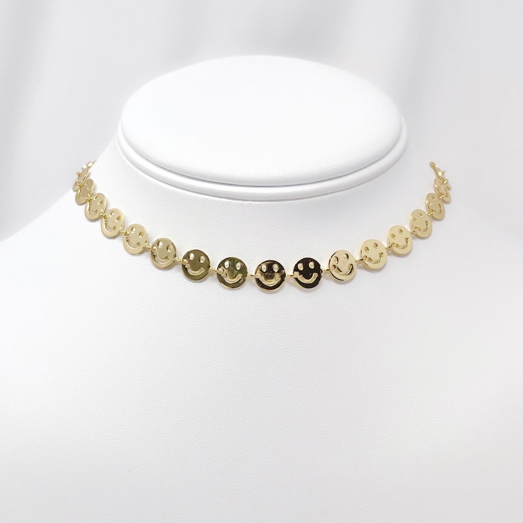 Gold Smiley Face Choker, Adjustable Resizable Gold Plated Smiley Happy ...