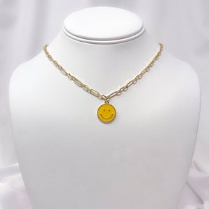 Happy Smiley Face Necklace, Resizable Enamel Smiley Face Charm Necklace ...