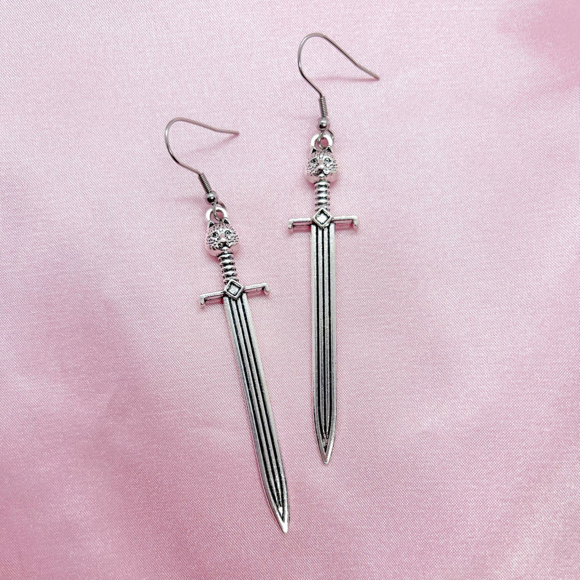 Antique Silver or Gold Plated Dangle Sword Dagger Earrings With ...