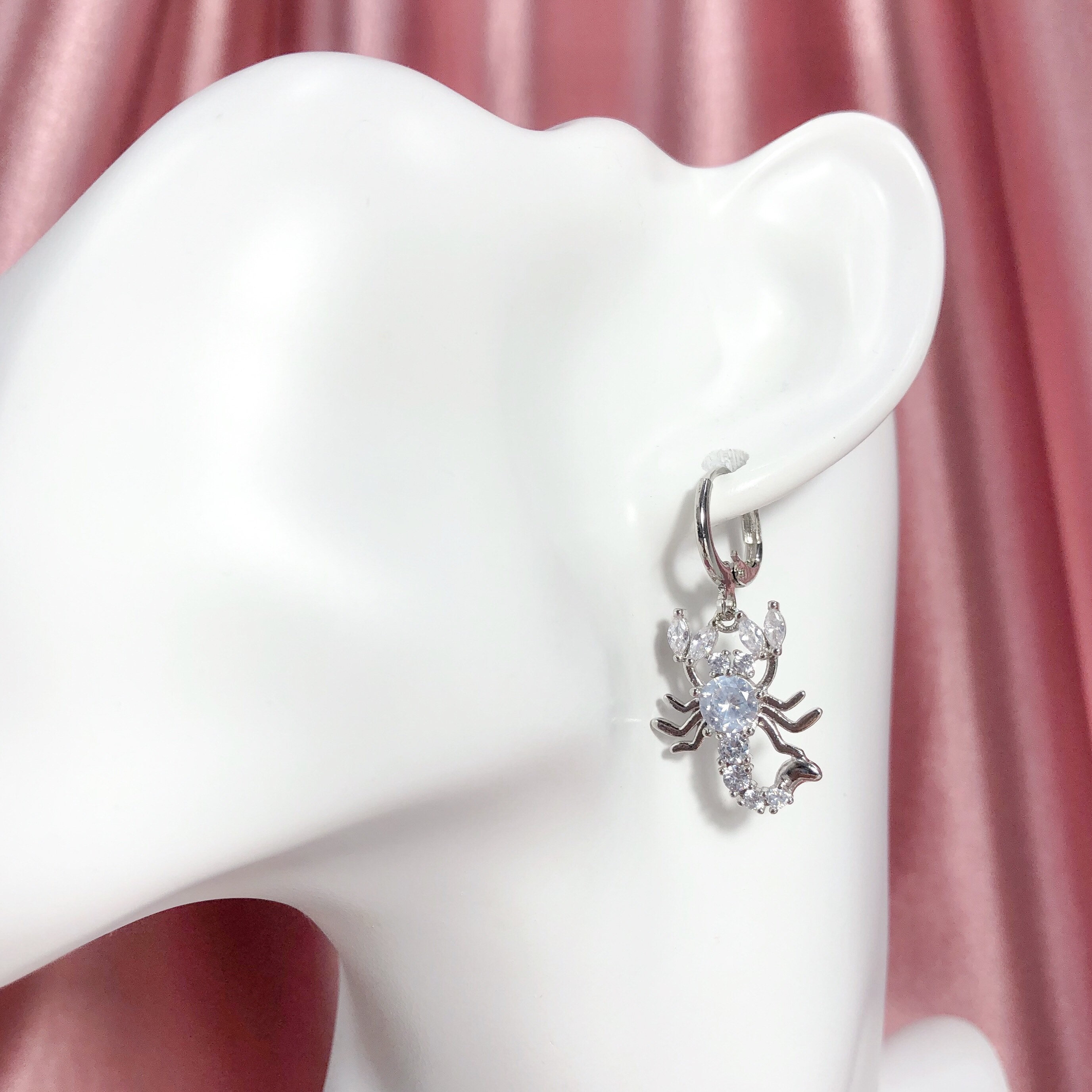 Rhodium or Gold Plated Scorpion Scorpio Cubic Zirconia Charm Earrings ...