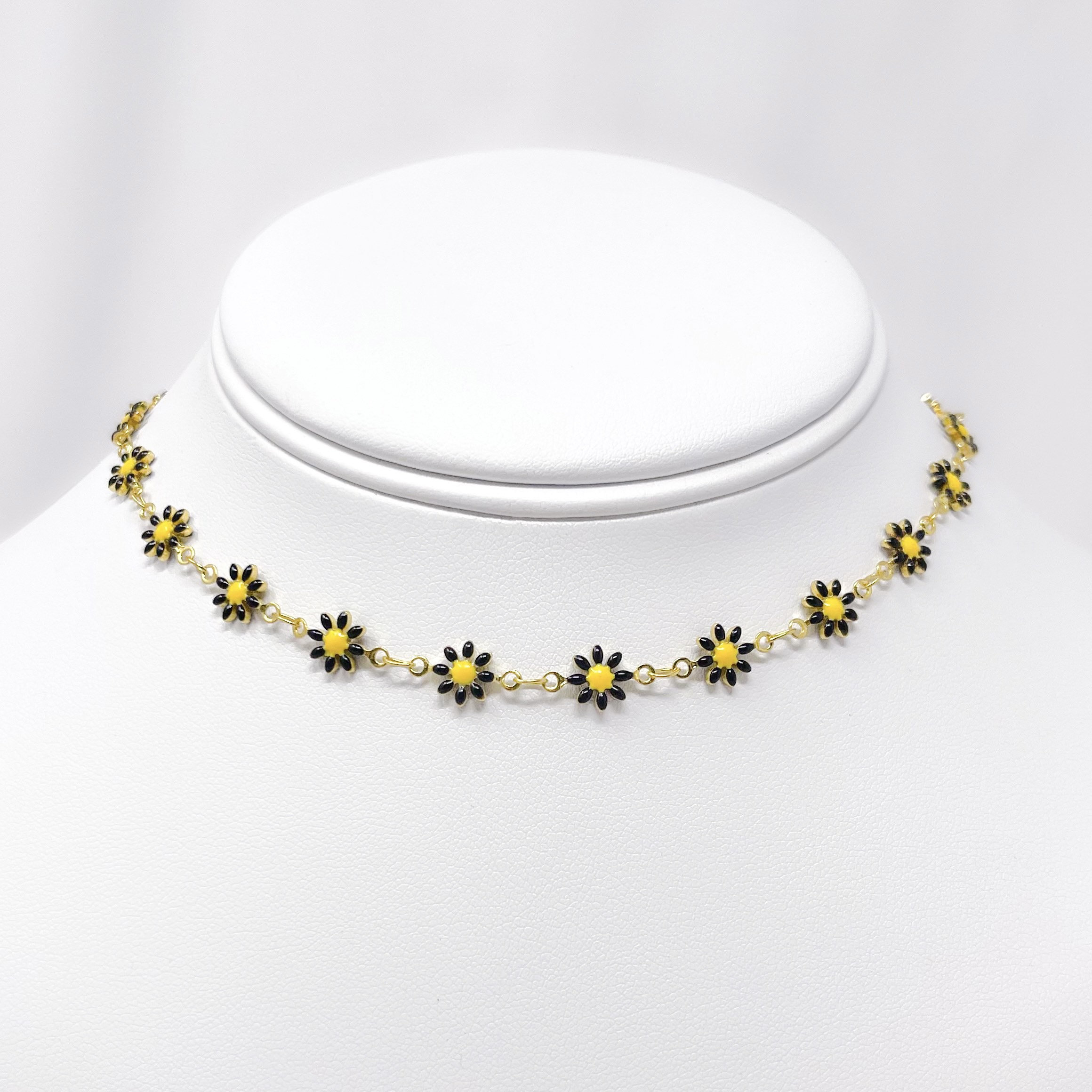 Resizable Daisy Chain Chokers, Gold Plated Adjustable Enamel Daisy ...