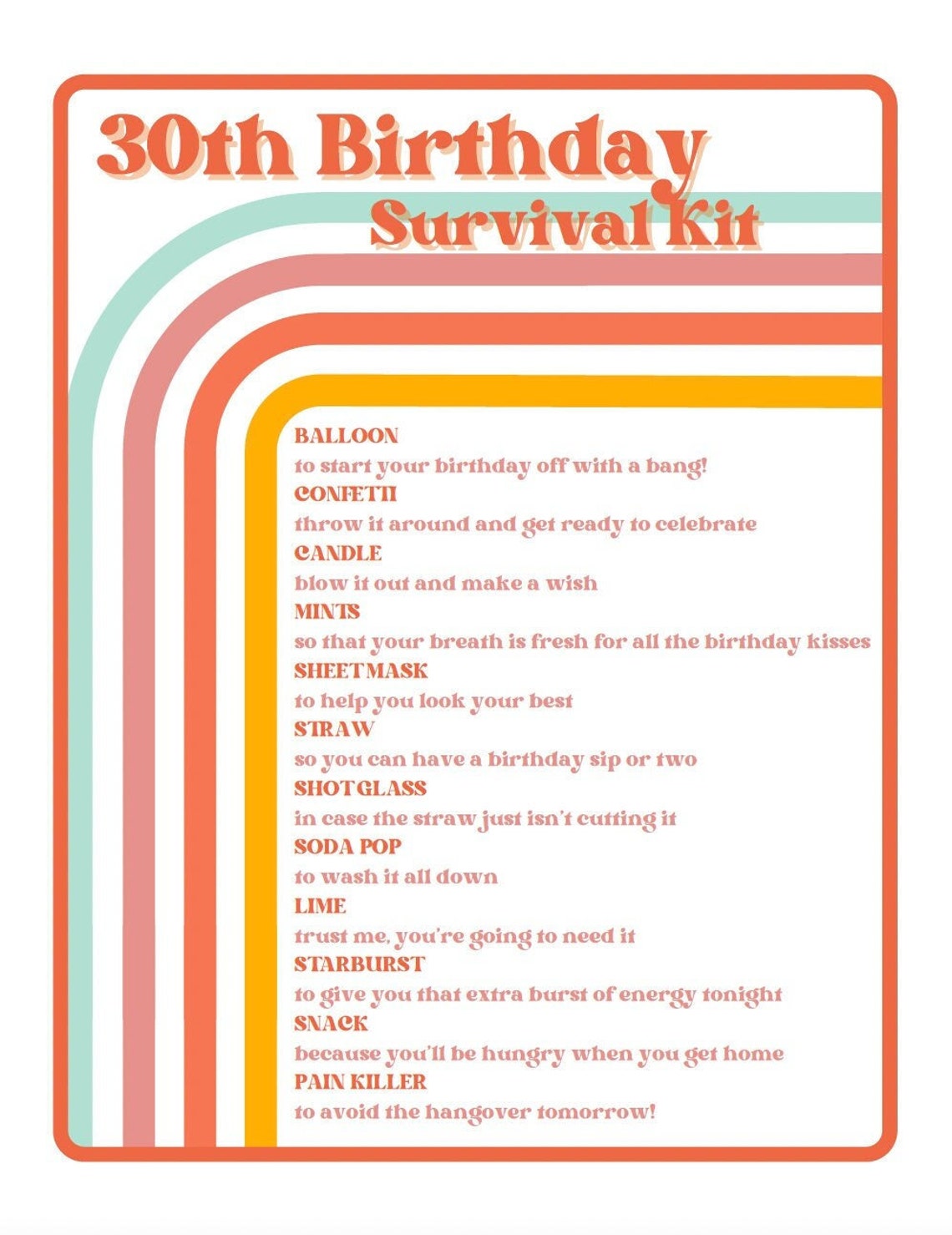 30th Birthday Survival Kit - Etsy