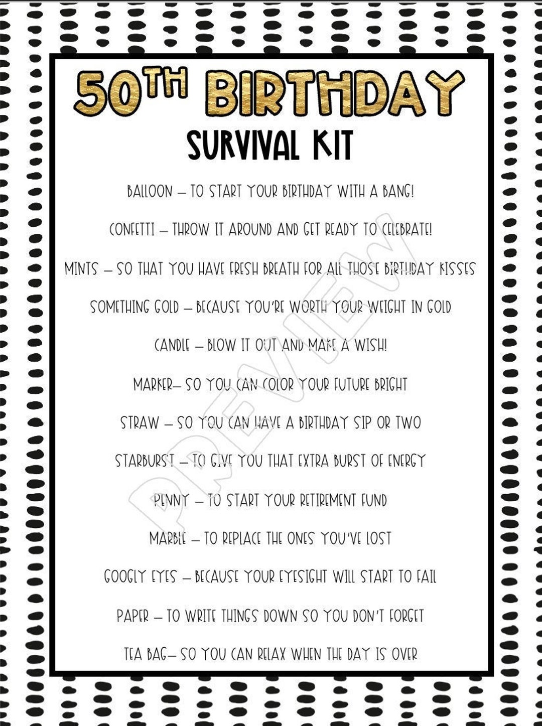 50th Birthday Survival Kit - Etsy UK