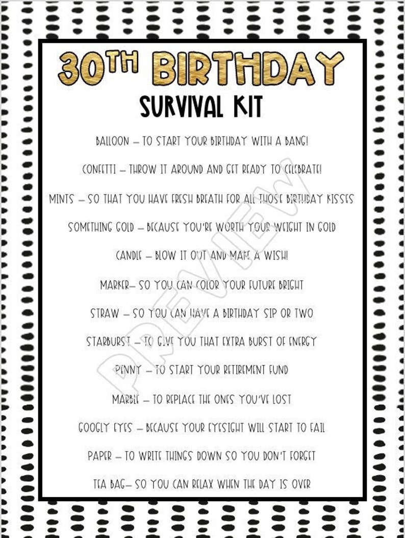 30th Birthday Survival Kit | Etsy