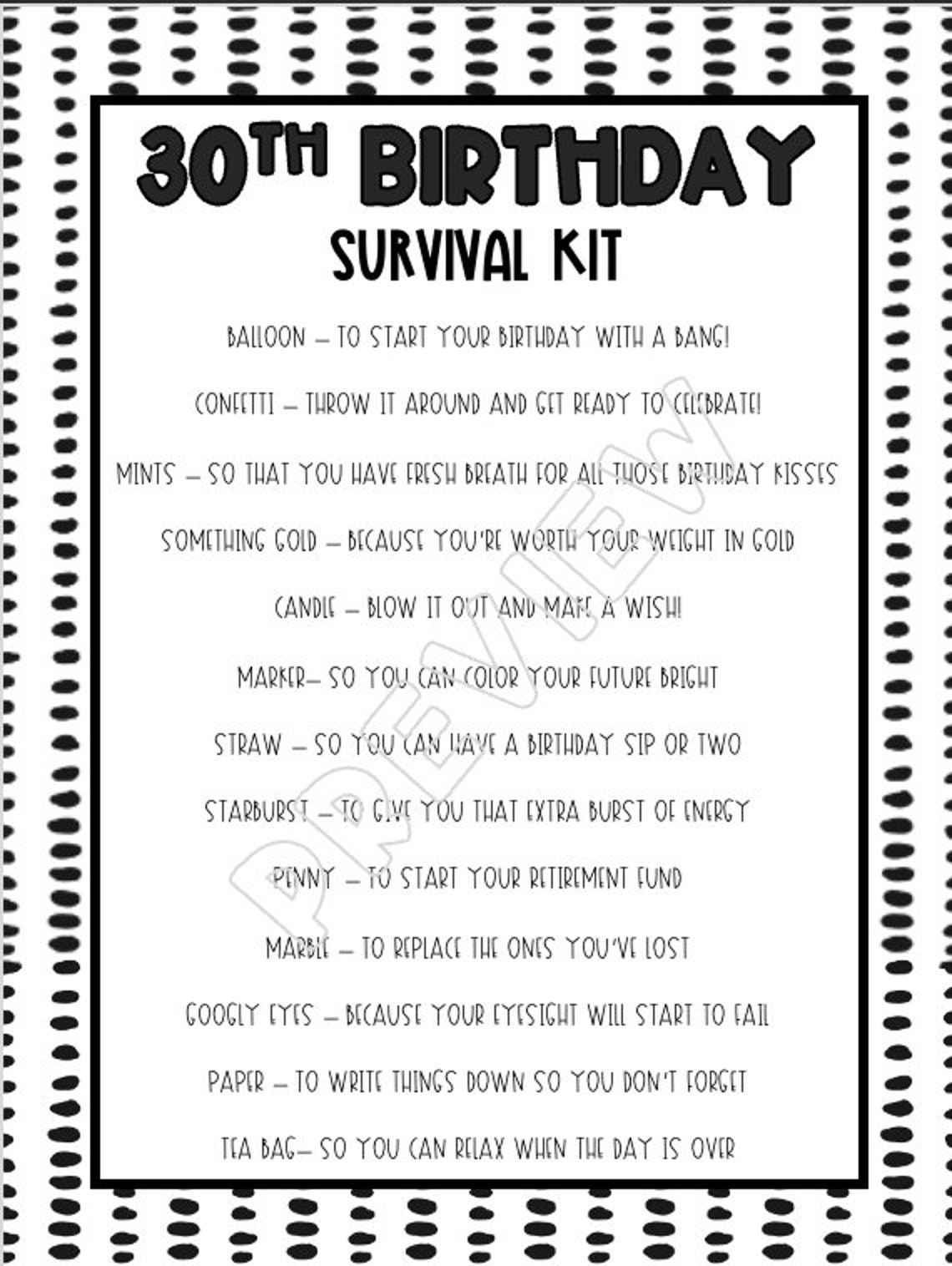 30th Birthday Survival Kit | Etsy