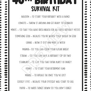 40th Birthday Survival Kit -- Gold & Black - Etsy