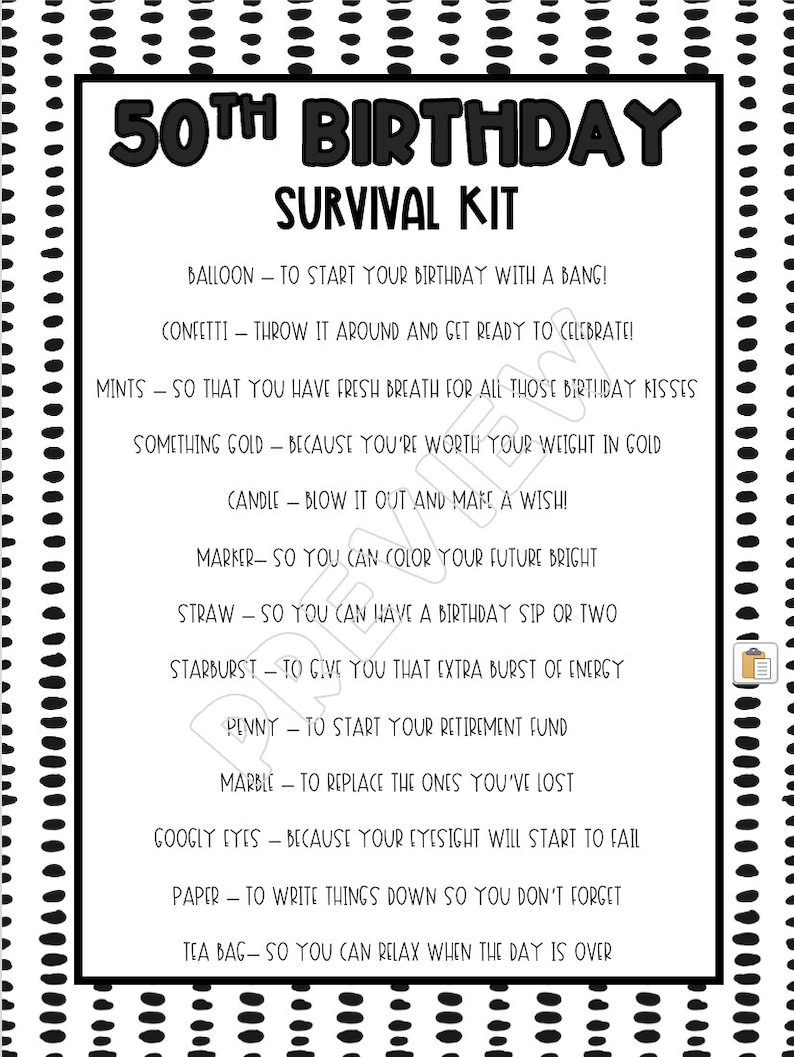 50th Birthday Survival Kit - Etsy