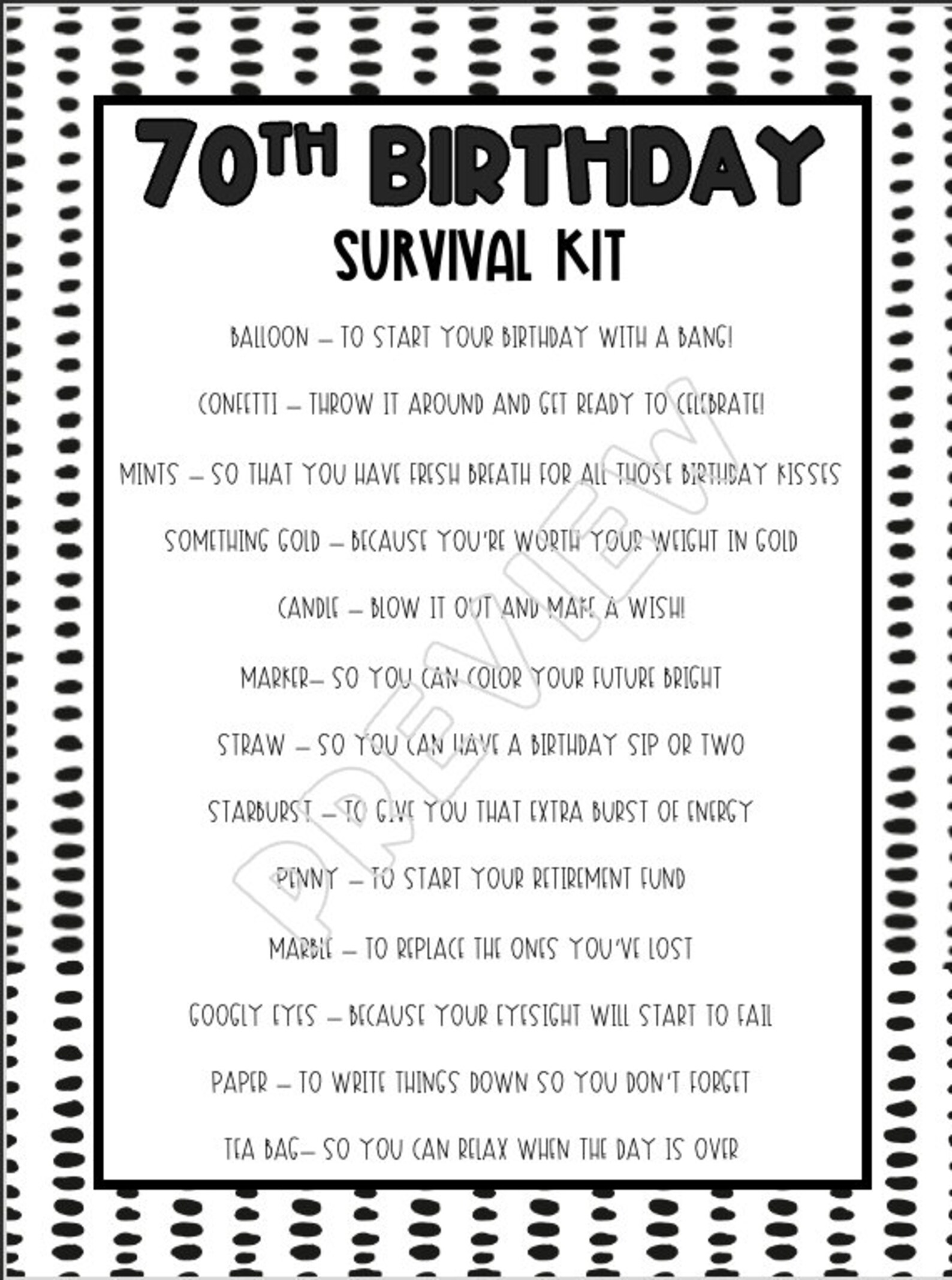 70th Birthday Survival Kit - Etsy