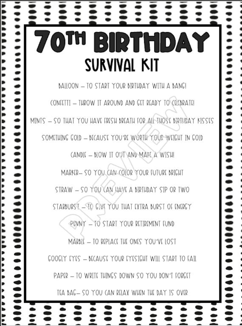 70th Birthday Survival Kit - Etsy