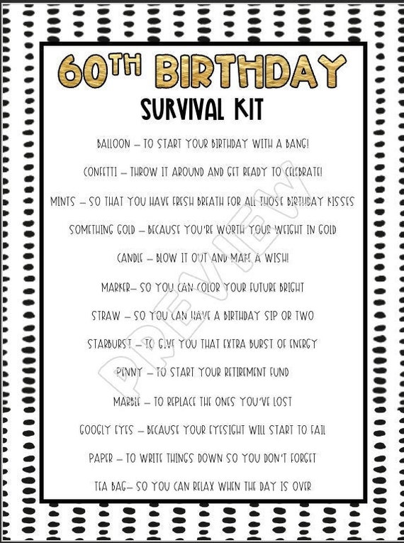 60th Birthday Survival Kit | Etsy Australia