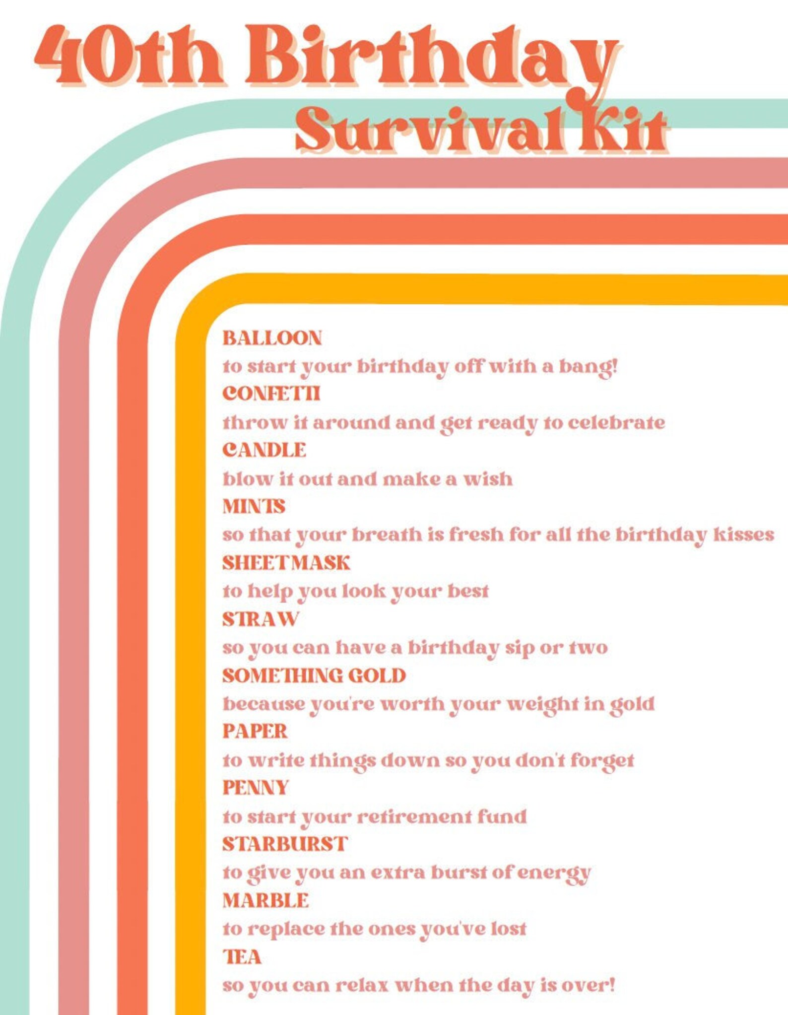40th Birthday Survival Kit - Etsy